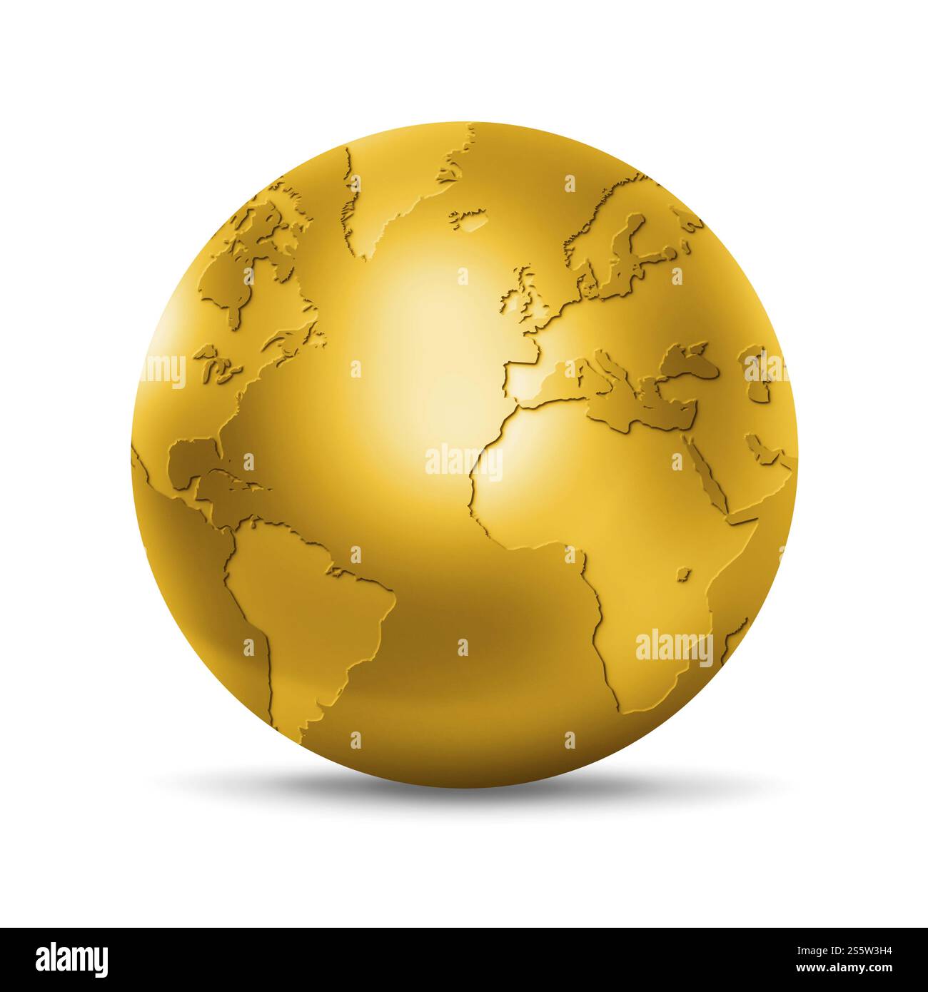 Gold world globe isolated on white background. 3D illustration. Gold ...