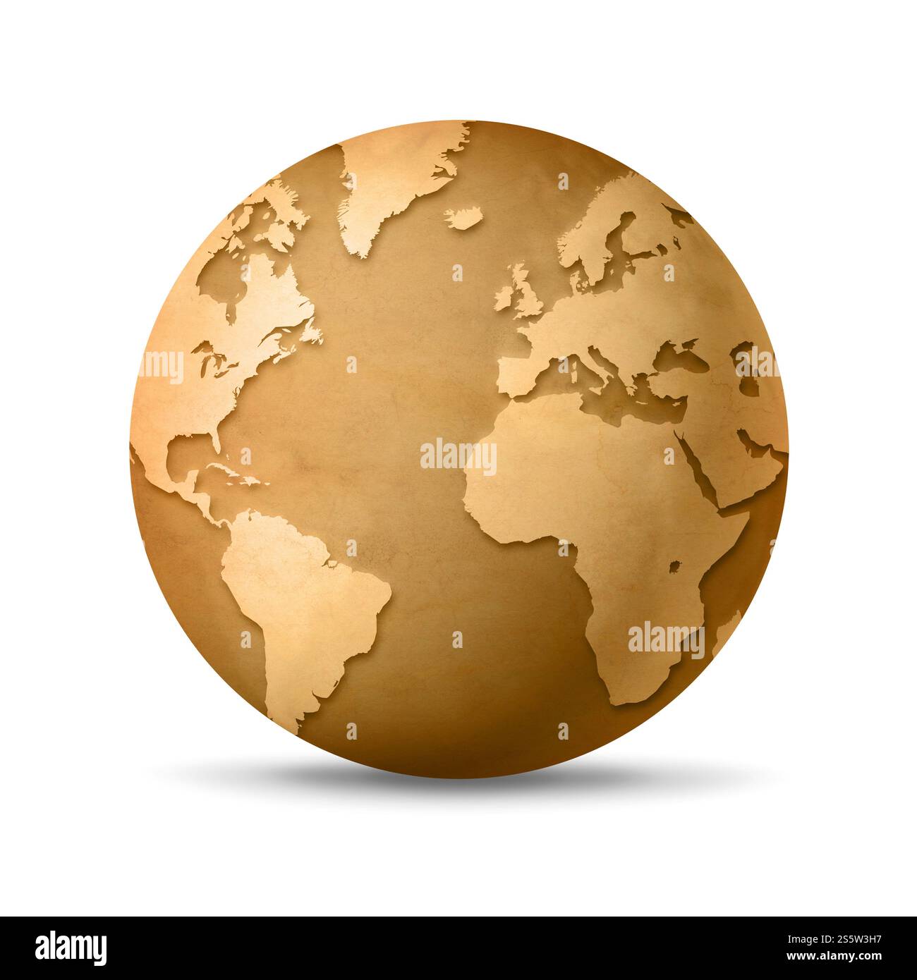 Old paper world globe isolated on white background. 3D illustration ...