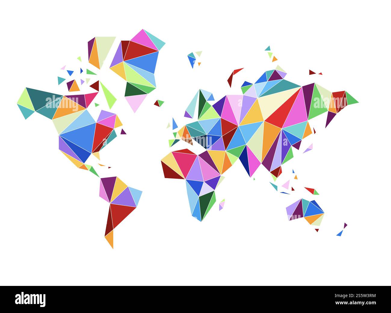 World map shape made of colorful polygons. 3D illustration isolated on ...