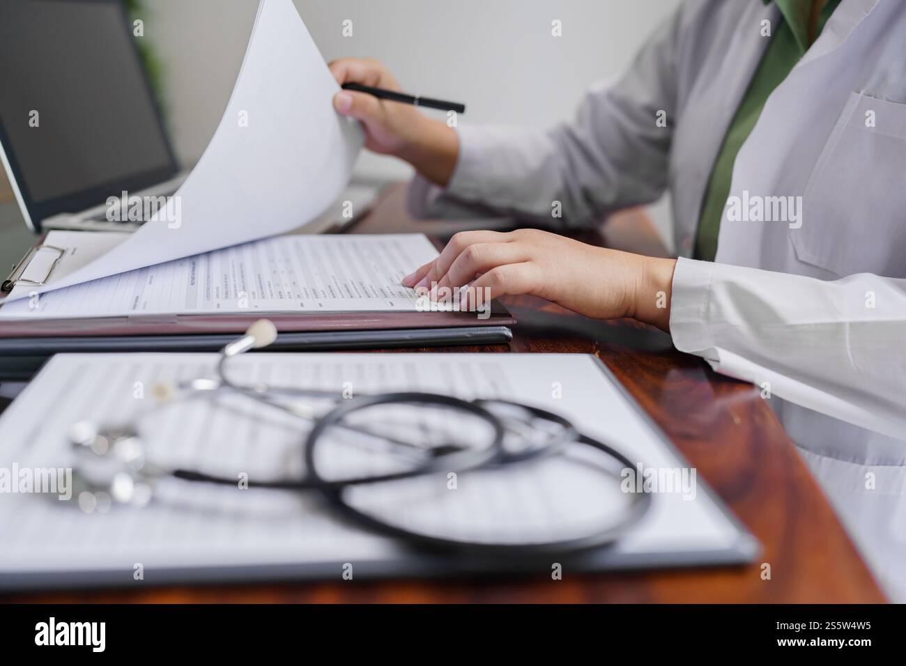 Professional medical doctor in white uniform gown coat interview ...