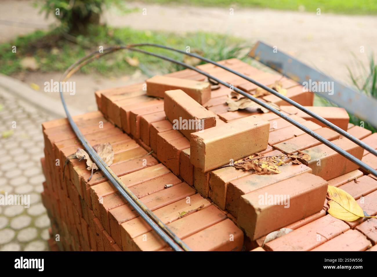 Pallet a red brick building material stack of new red bricks for ...