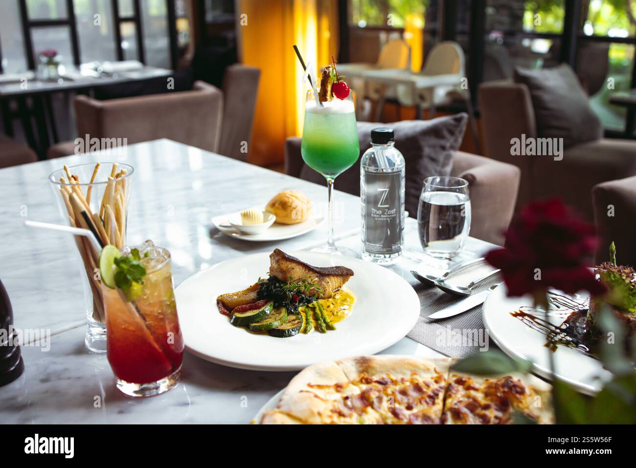 Luxury table settings for fine dining served and decorated table with ...