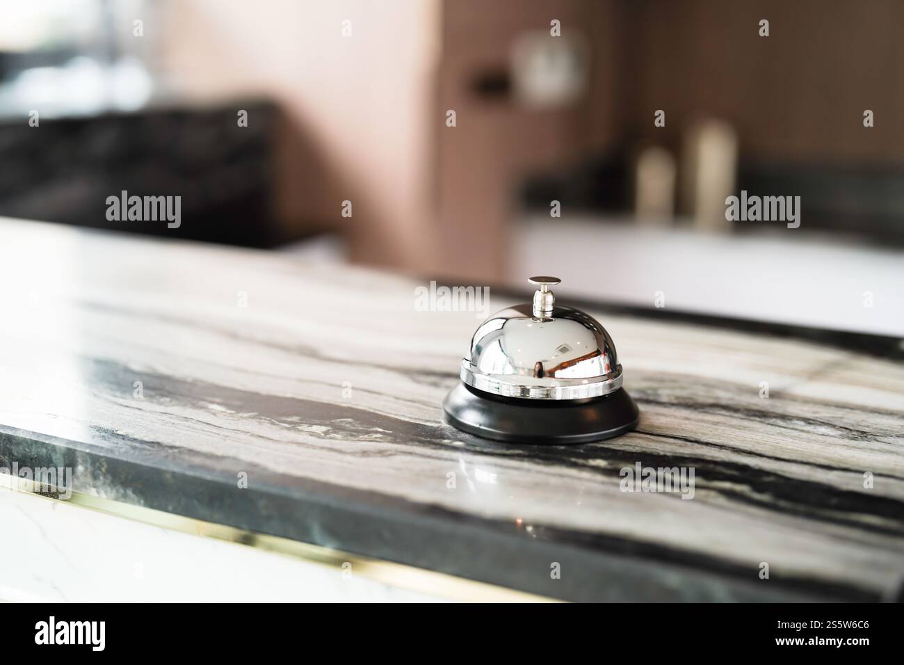 Hotel reception counter desk with service bell. front desk bell for ...