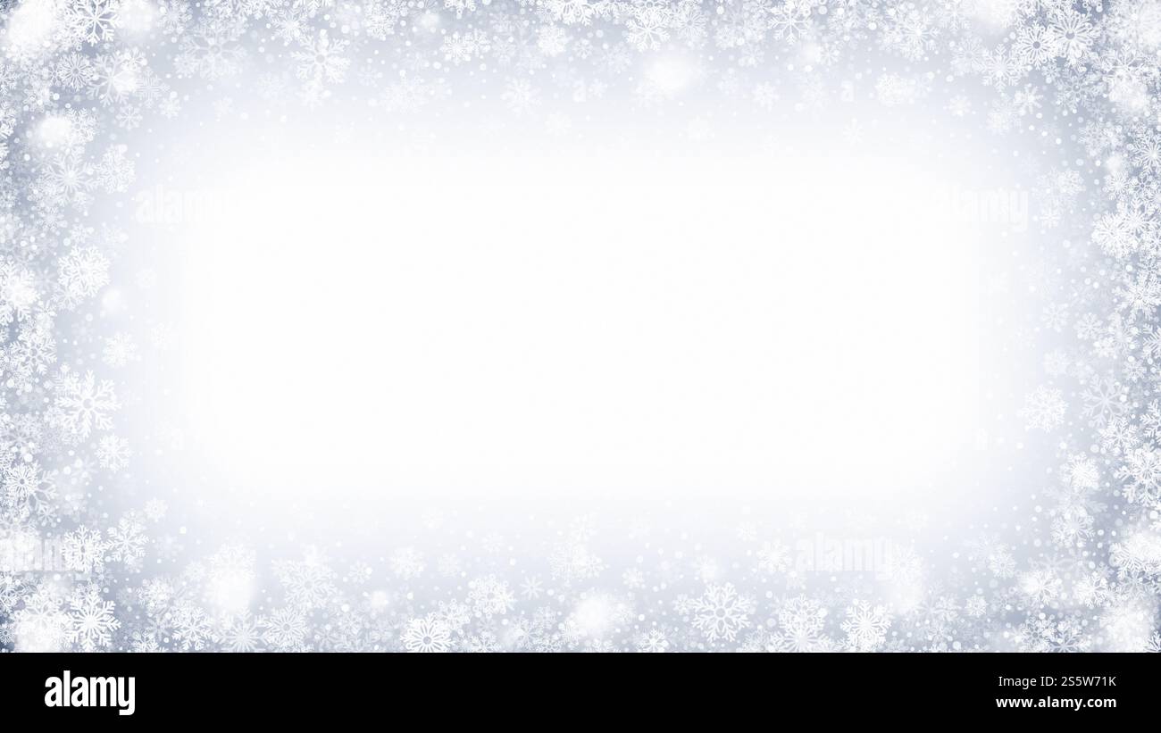 Frozen Snow And Ice Effect Frame With Bright White Snowflakes And ...