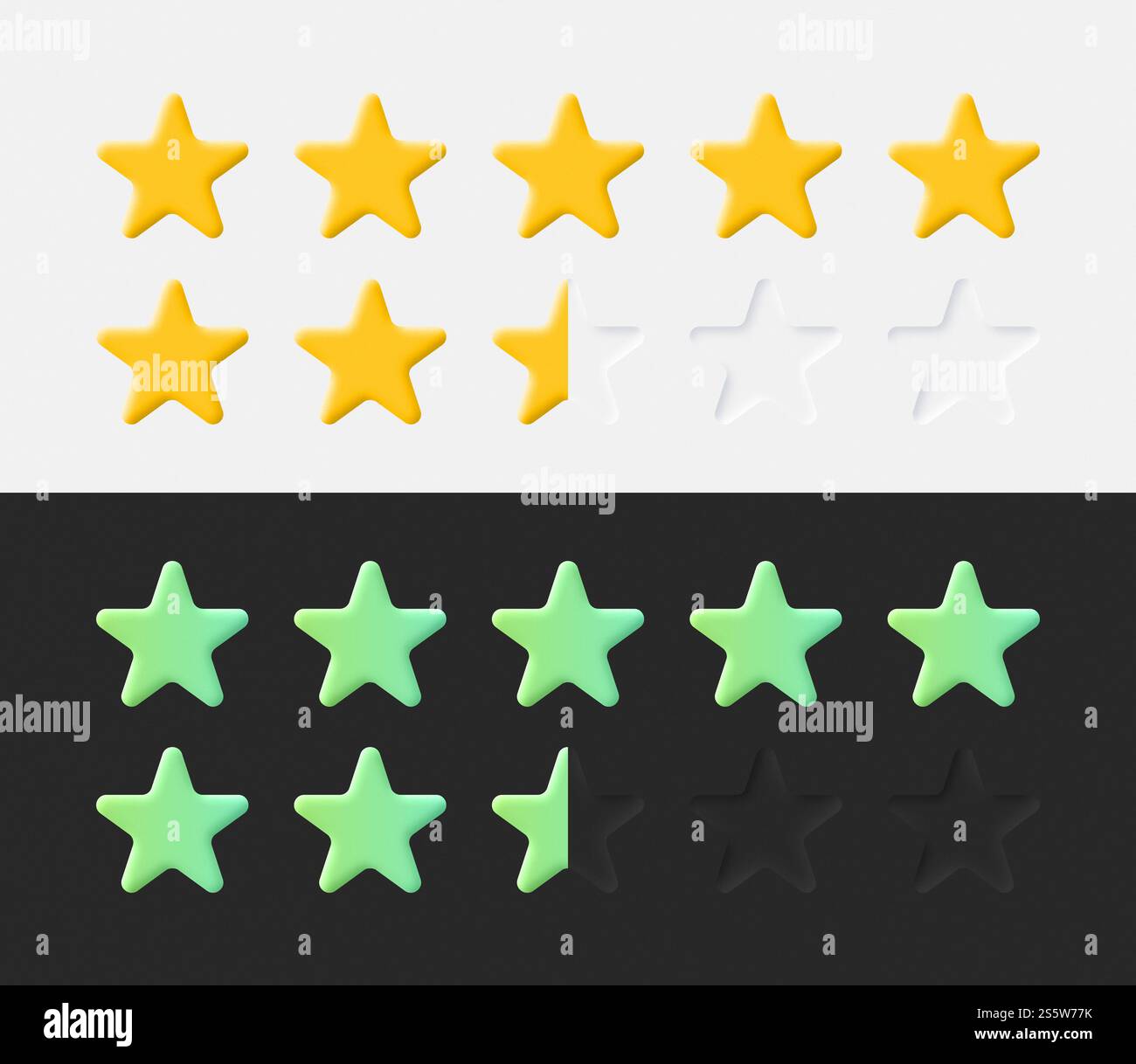 Stars Rating Icons Set 3D Vector Neumorphic Light And Dark Style UI UX ...