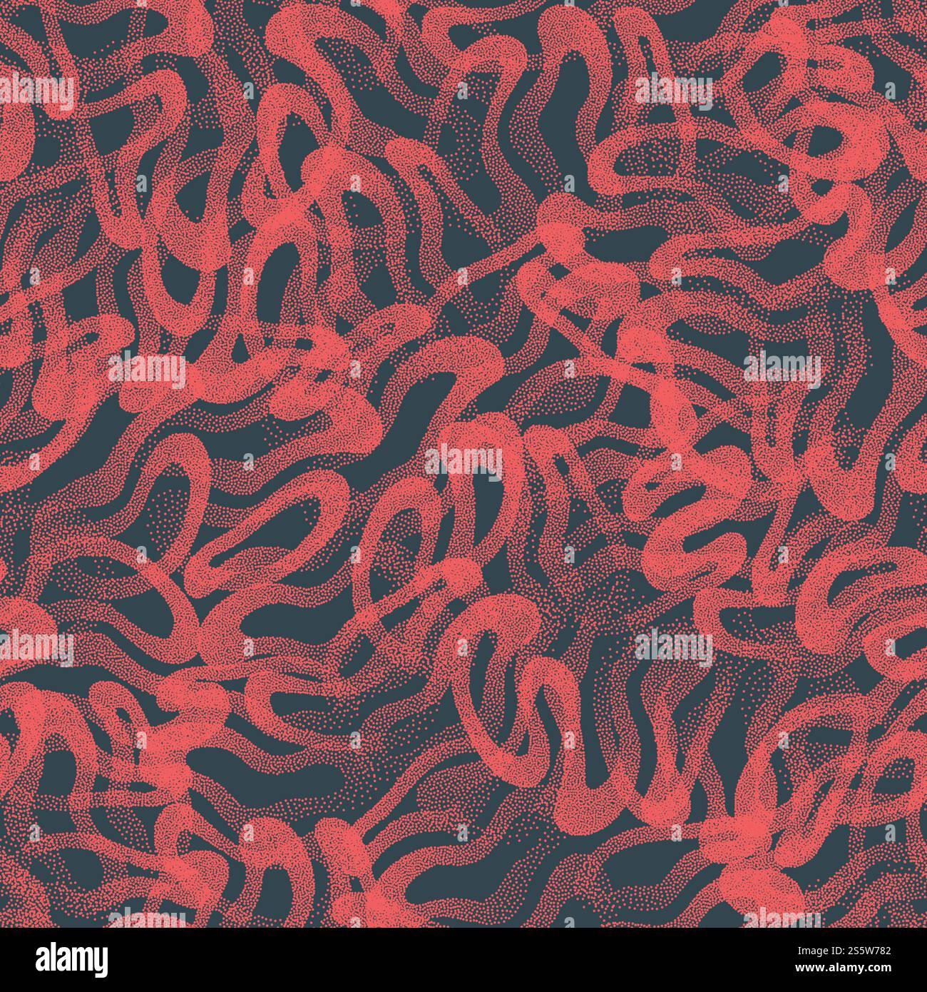 Trendy Seamless Pattern Tangled Lines Stippled Texture Red Blue ...