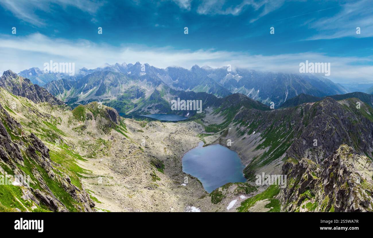 Tatra Mountain view to group of glacial lakes from path Kasprowy Wierch ...