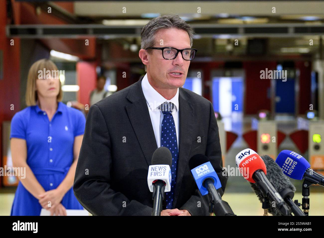 Sydney Trains Chief Executive Matt Longland speaks to the media at ...