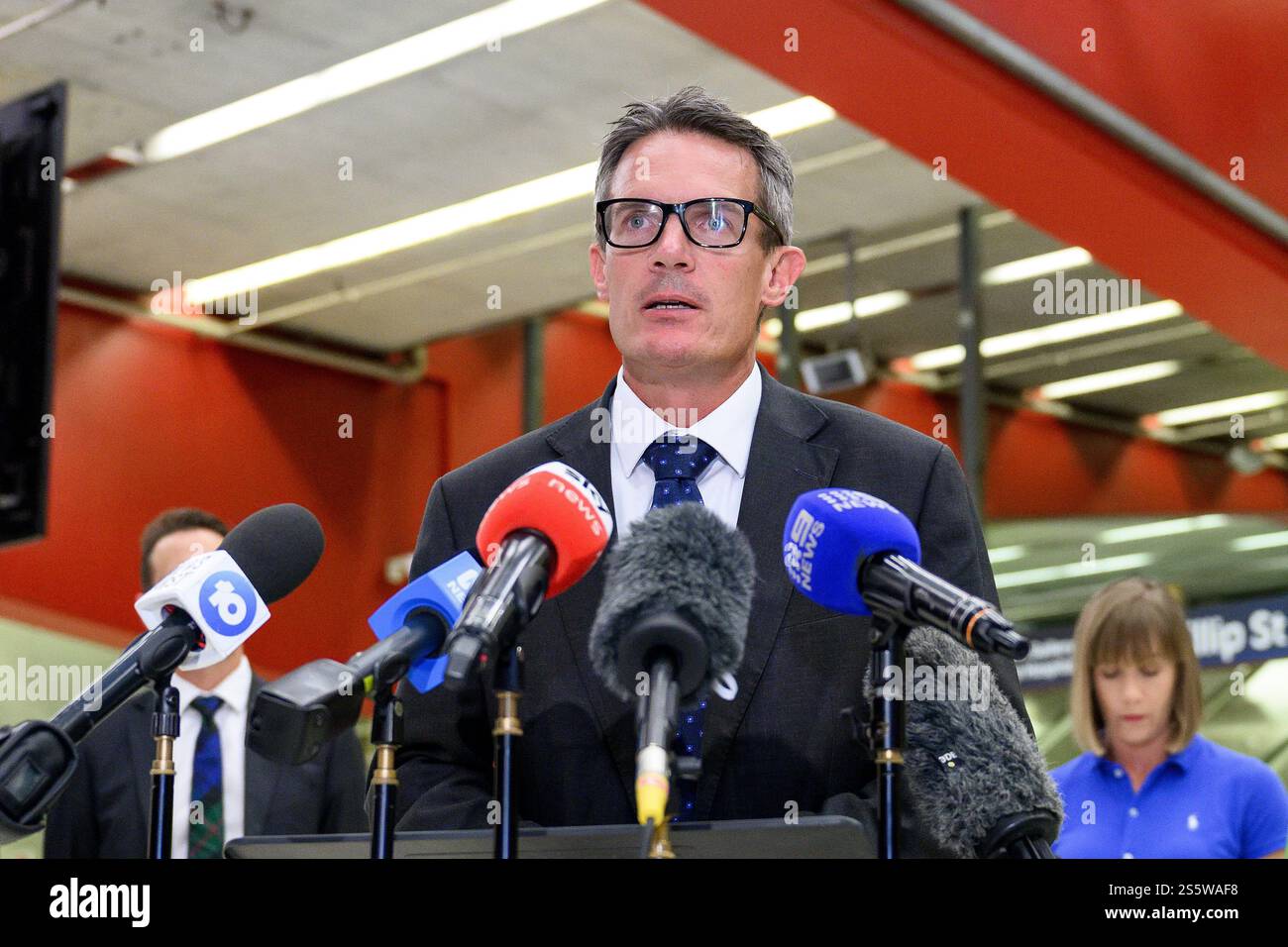 Sydney Trains Chief Executive Matt Longland speaks to the media at ...