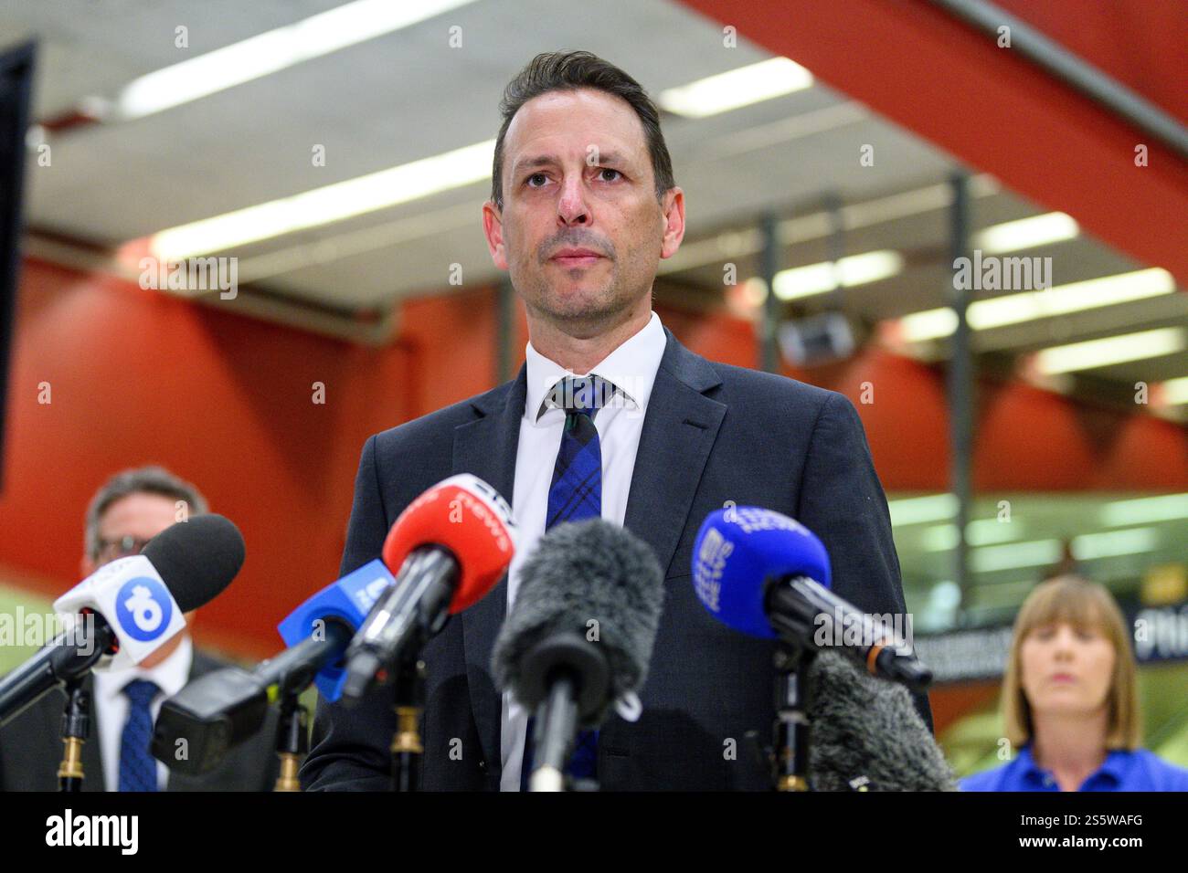 Transport for NSW Secretary Josh Murray speaks to the media at Central ...