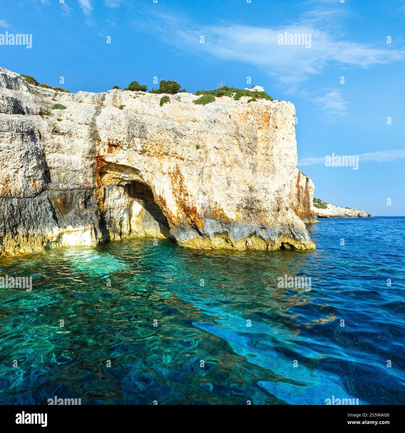View of Blue Caves from boat (Zakynthos, Greece, Cape Skinari Stock ...