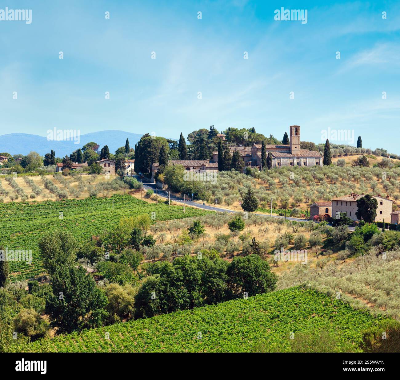 Beautiful Tuscany summer countryside landscape from San Gimignano town ...