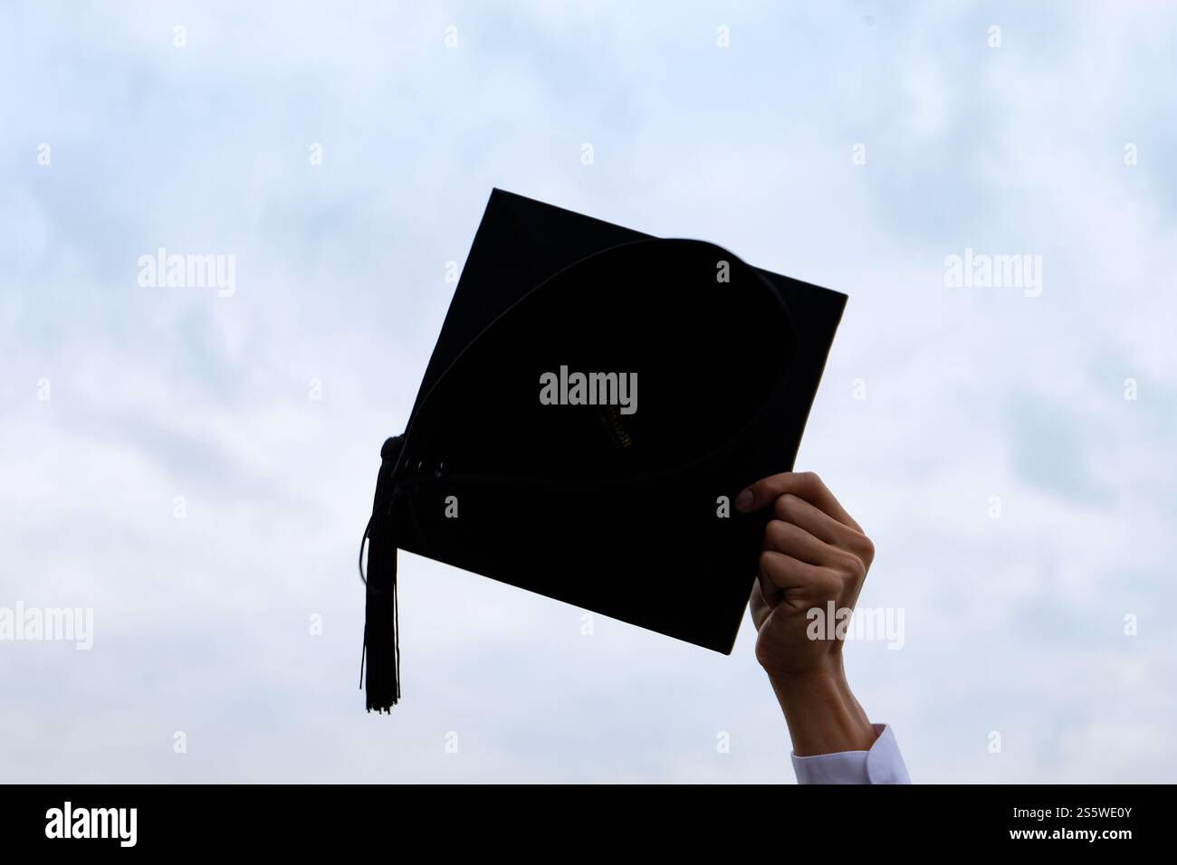 Student with congratulations, graduates wearing a graduation gown of ...