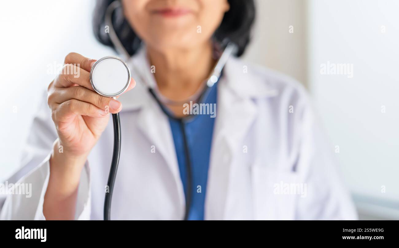Doctor holding stethoscope in hand Doctor check body by stethoscope ...