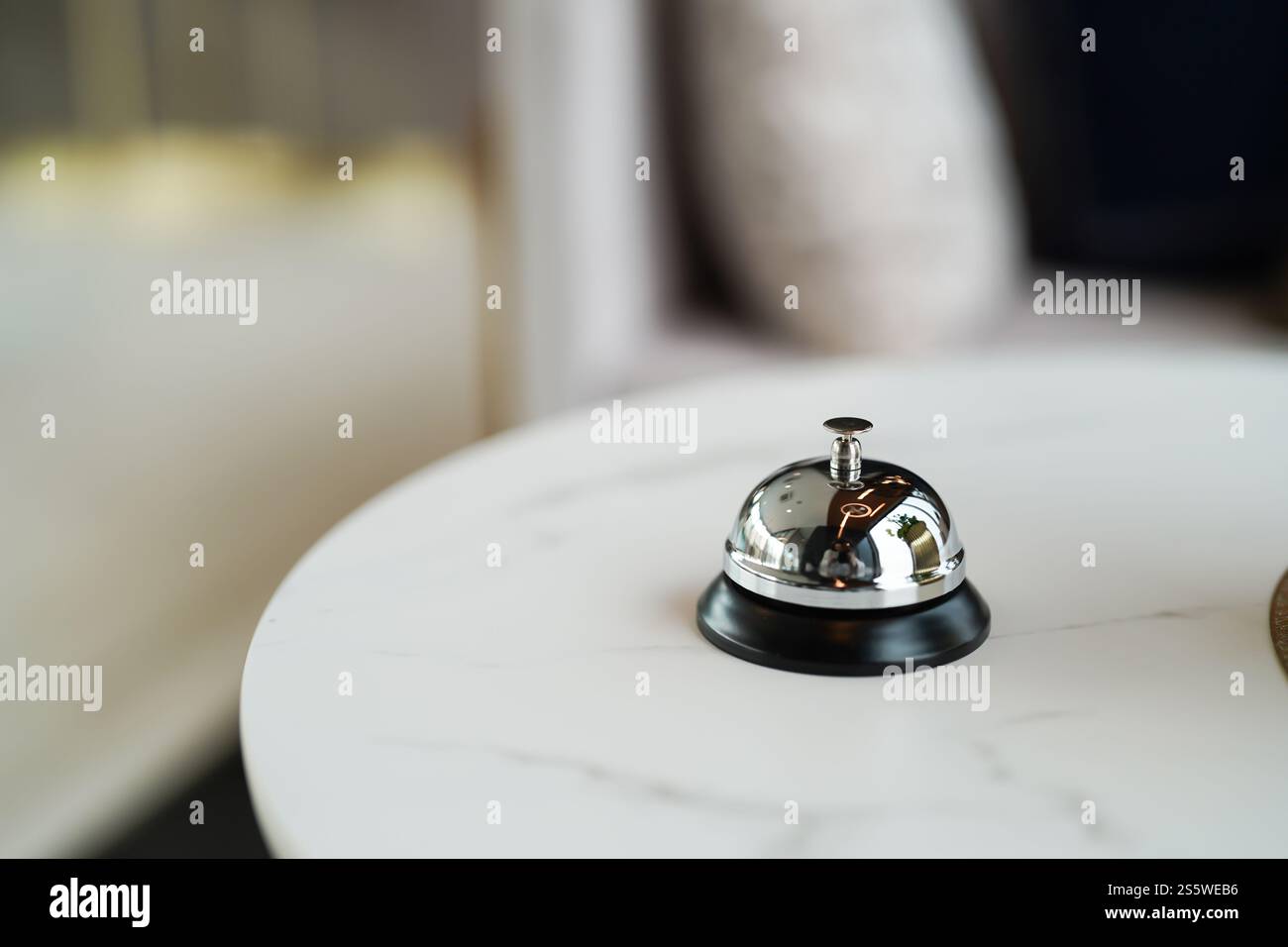 Hotel reception counter desk with service bell. front desk bell for ...