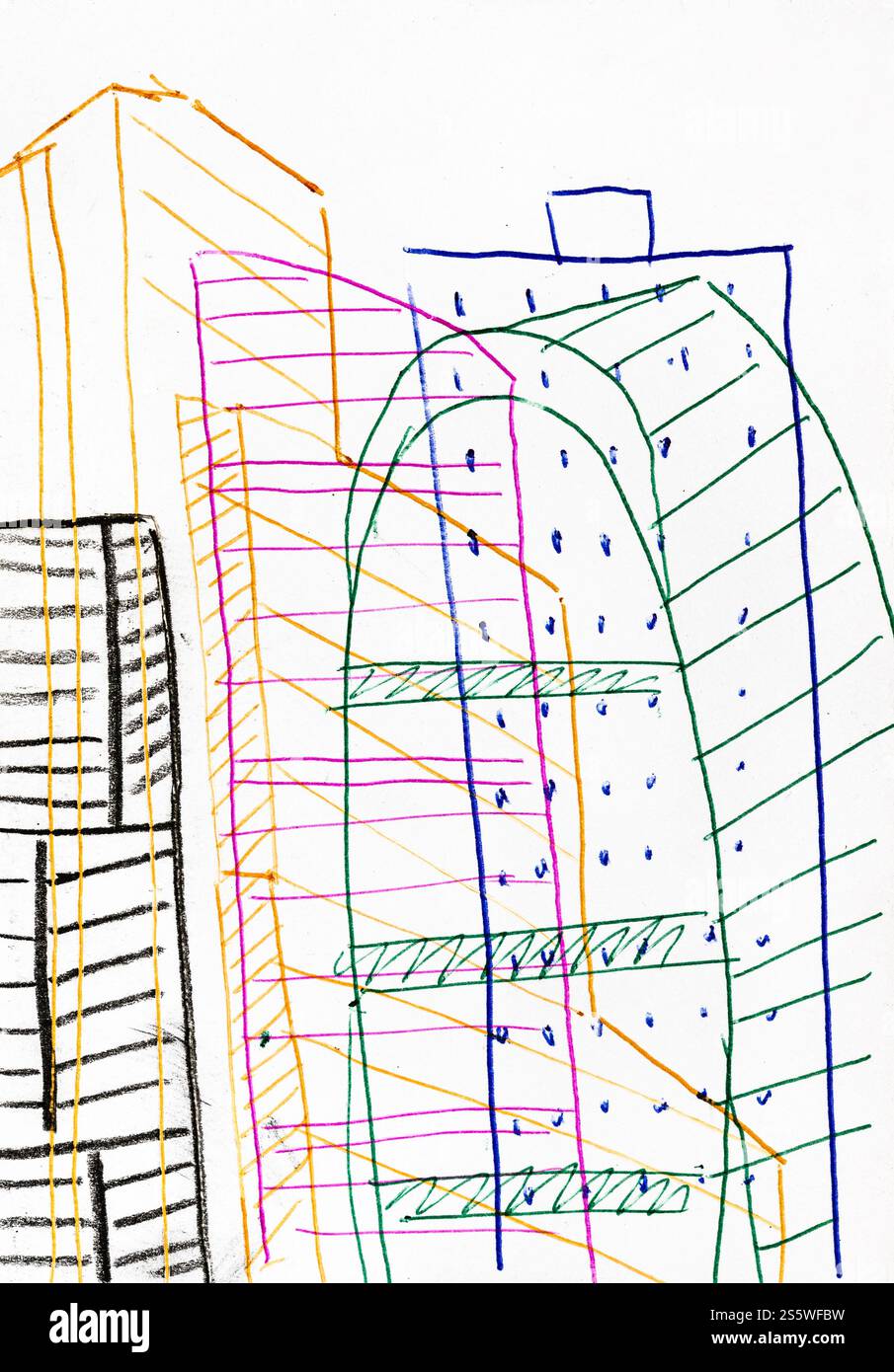 training hand drawn sketch of business district on white paper by ...