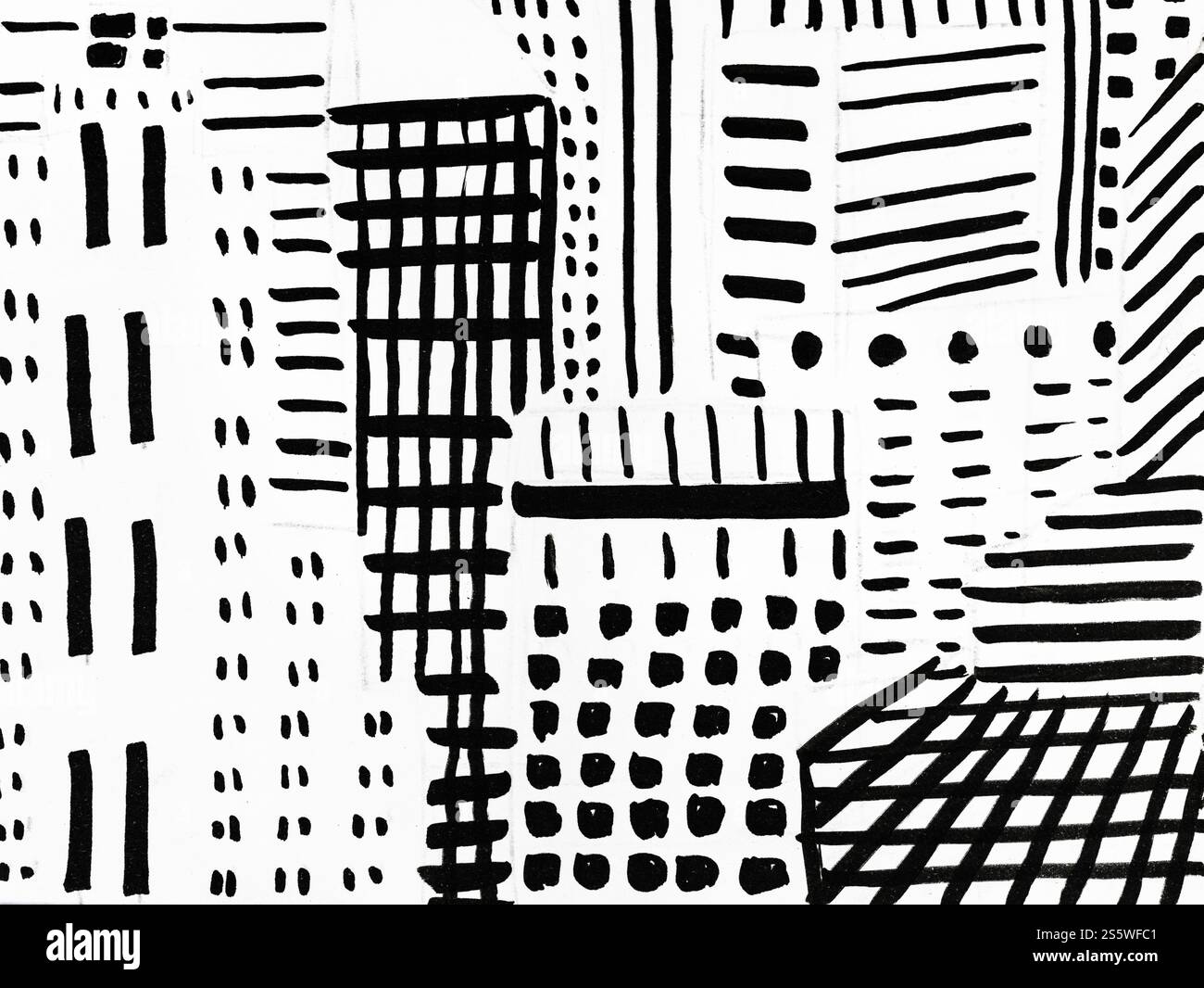 hand drawn abstract cityscape on white paper by black ink Stock Photo ...