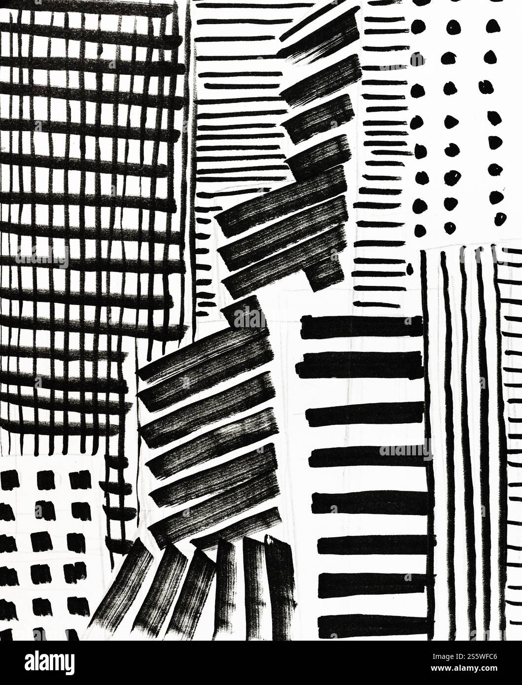 hand drawn abstract high-rise buildings on white paper by black ink ...
