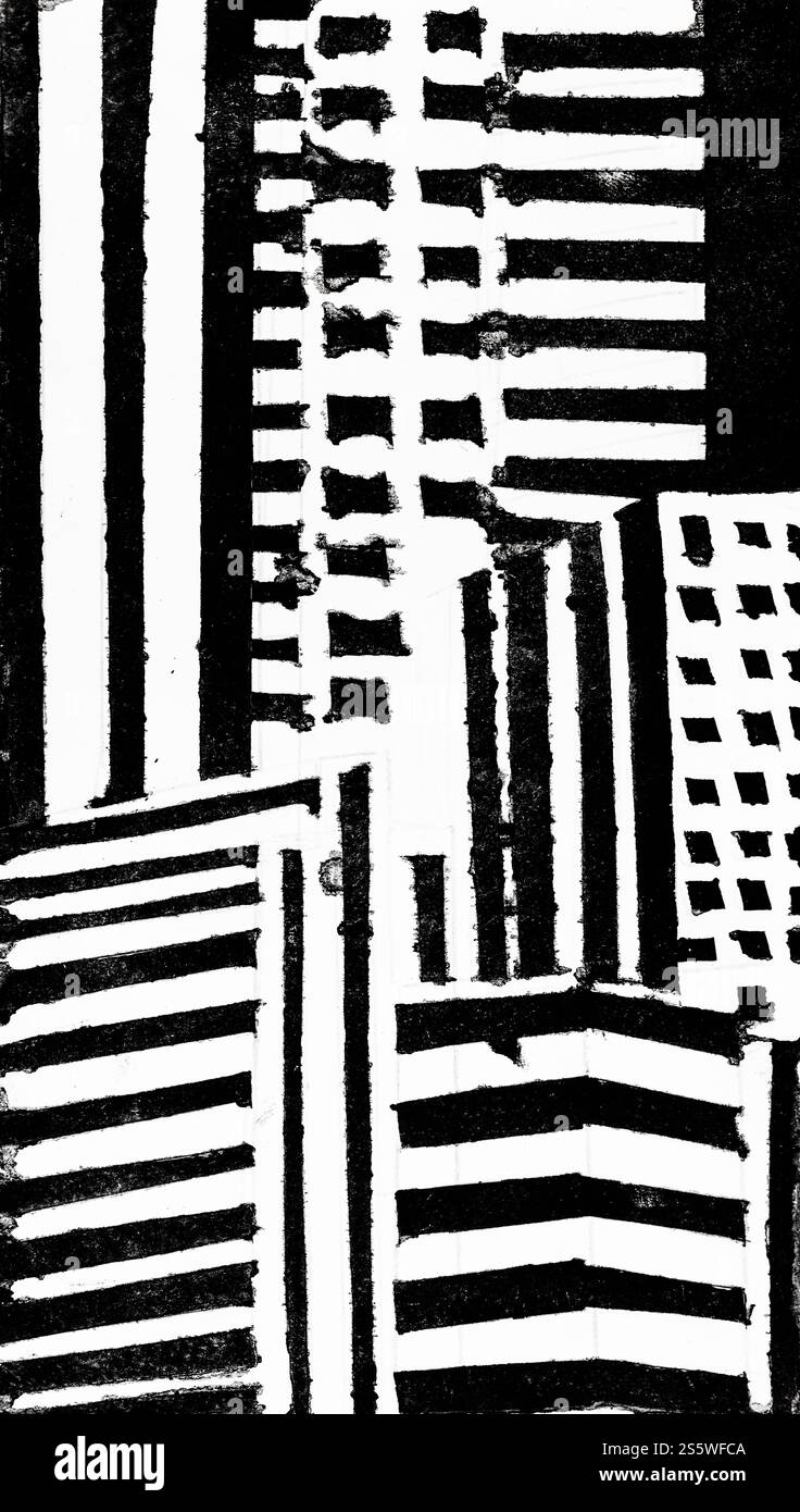 hand drawn abstract modern towers on white paper by black ink Stock ...