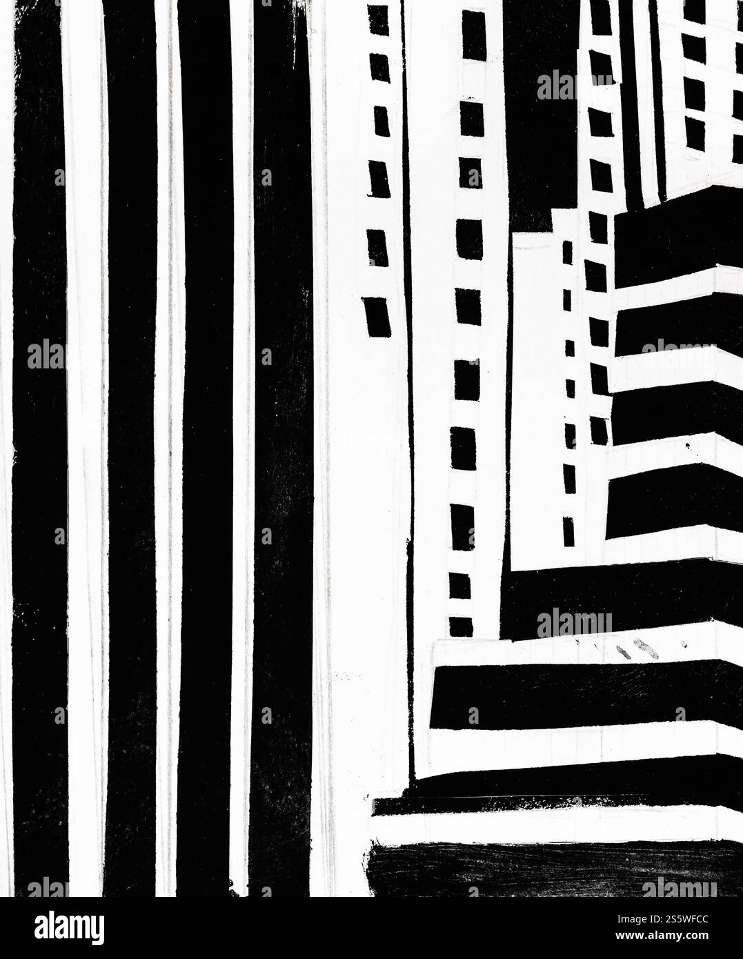 hand drawn abstract facades of high-rise houses on white paper by black ...