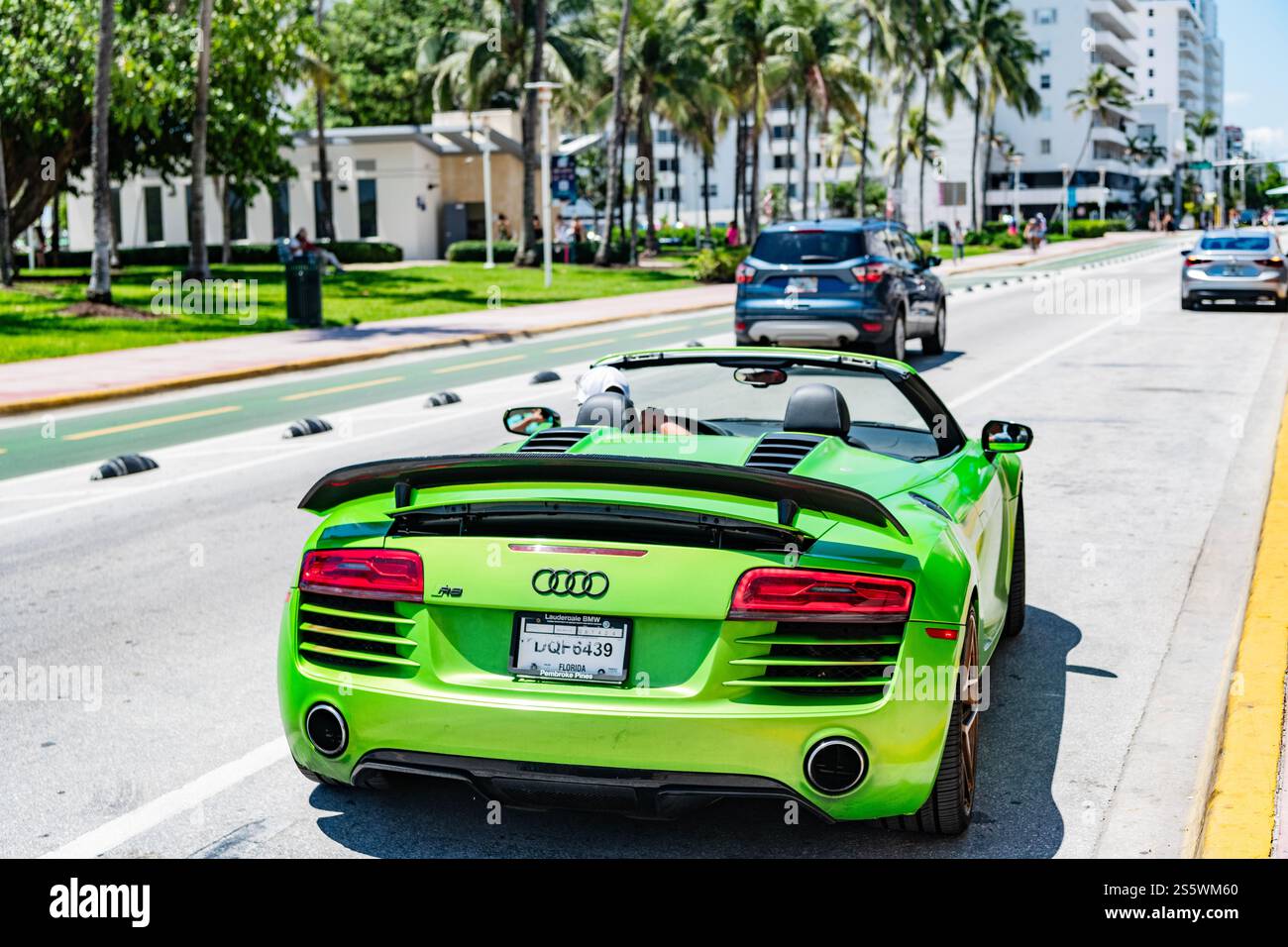 Miami Beach, Florida USA - June 5, 2024: 2014 Audi R8 green luxury car ...