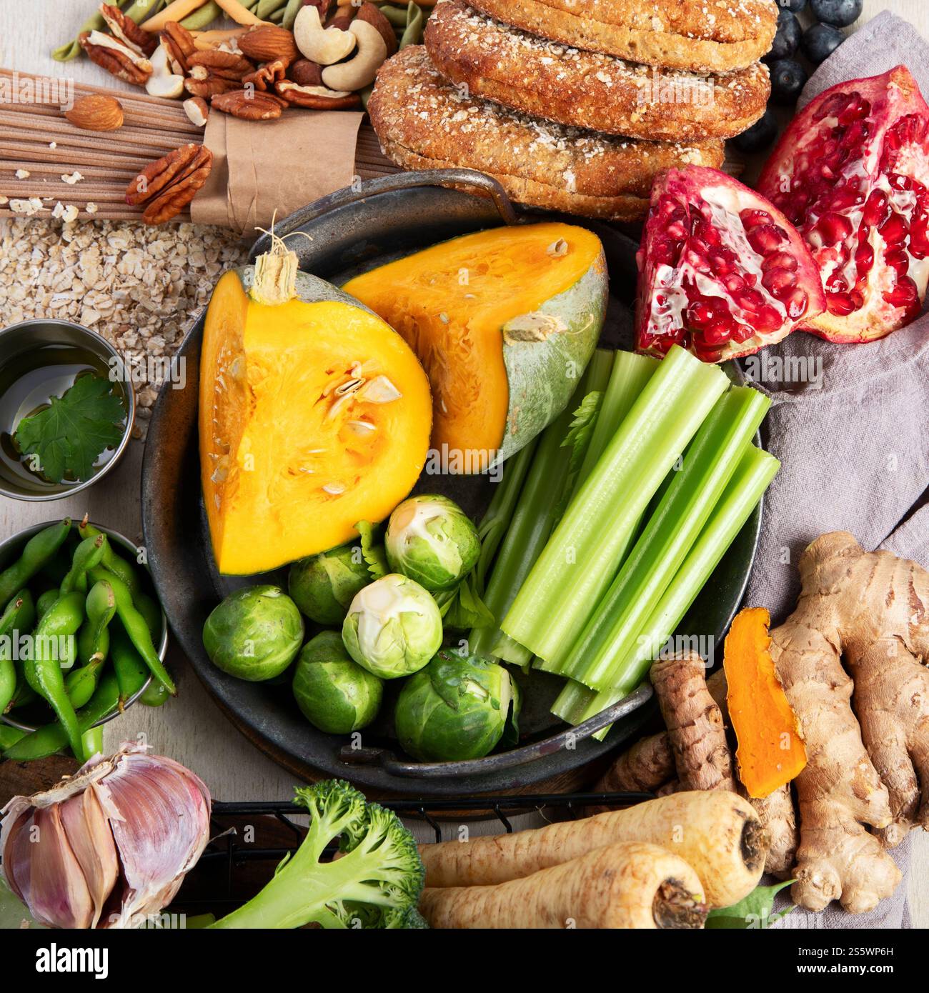 Vegan protein food on a light background. Full set of vegetarian food ...