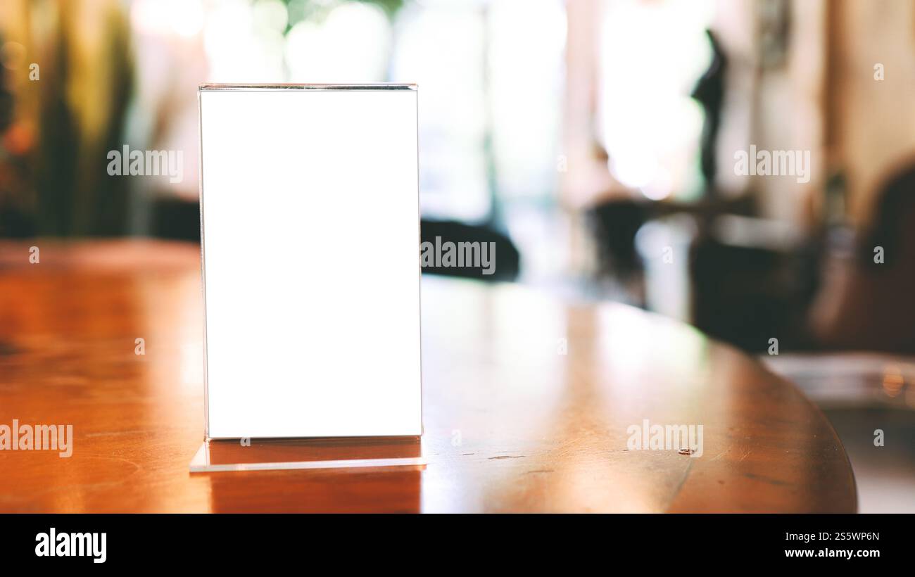 Restaurant cafe menu. Menu frame standing on wood table in Bar ...