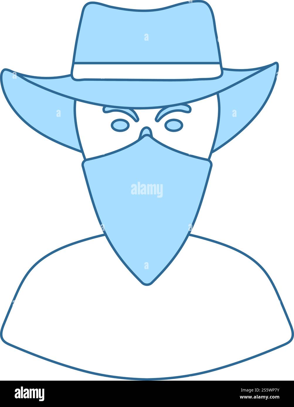 Cowboy With A Scarf On Face Icon. Thin Line With Blue Fill Design ...