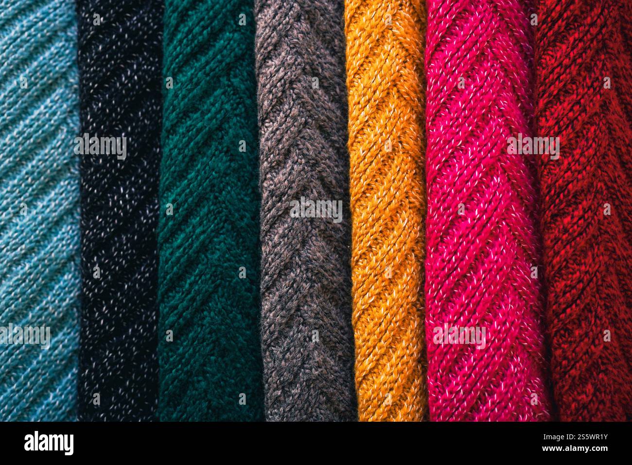 Multi colored Knitted woolen fabric texture background for winter Stock ...