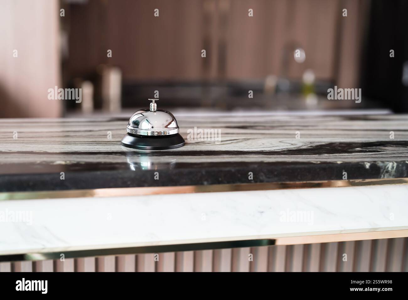 Hotel reception counter desk with service bell. front desk bell for ...