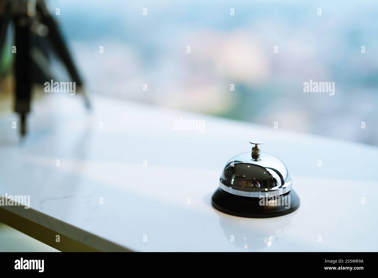 Hotel reception counter desk with service bell. front desk bell for ...