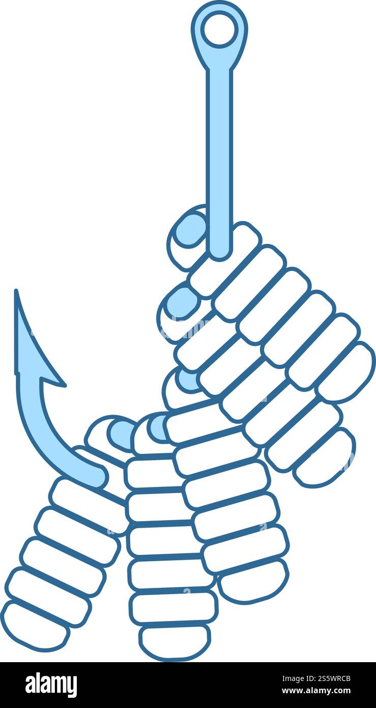 Icon Of Worm On Hook. Thin Line With Blue Fill Design. Vector ...