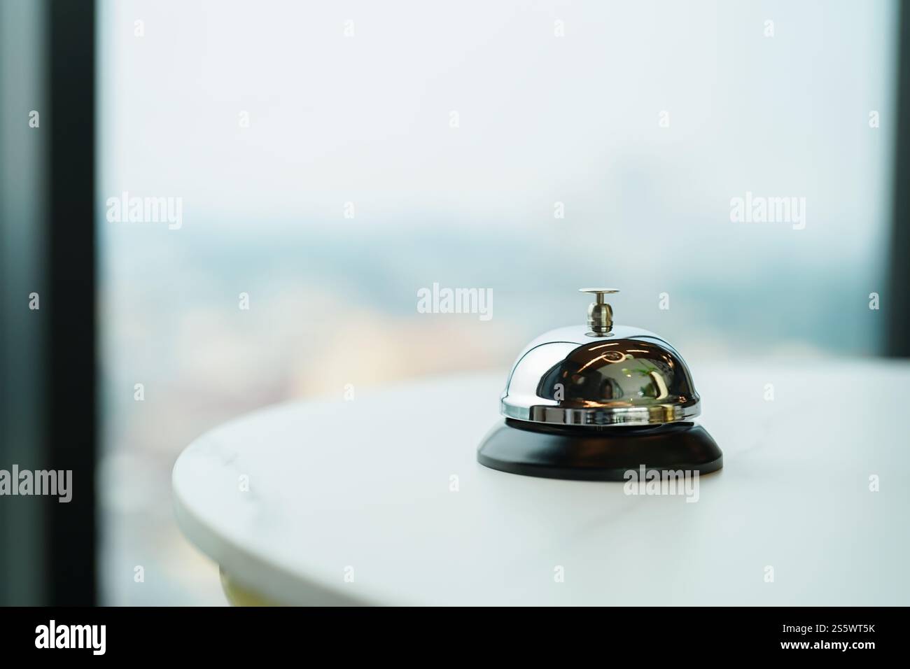 Hotel reception counter desk with service bell. front desk bell for ...