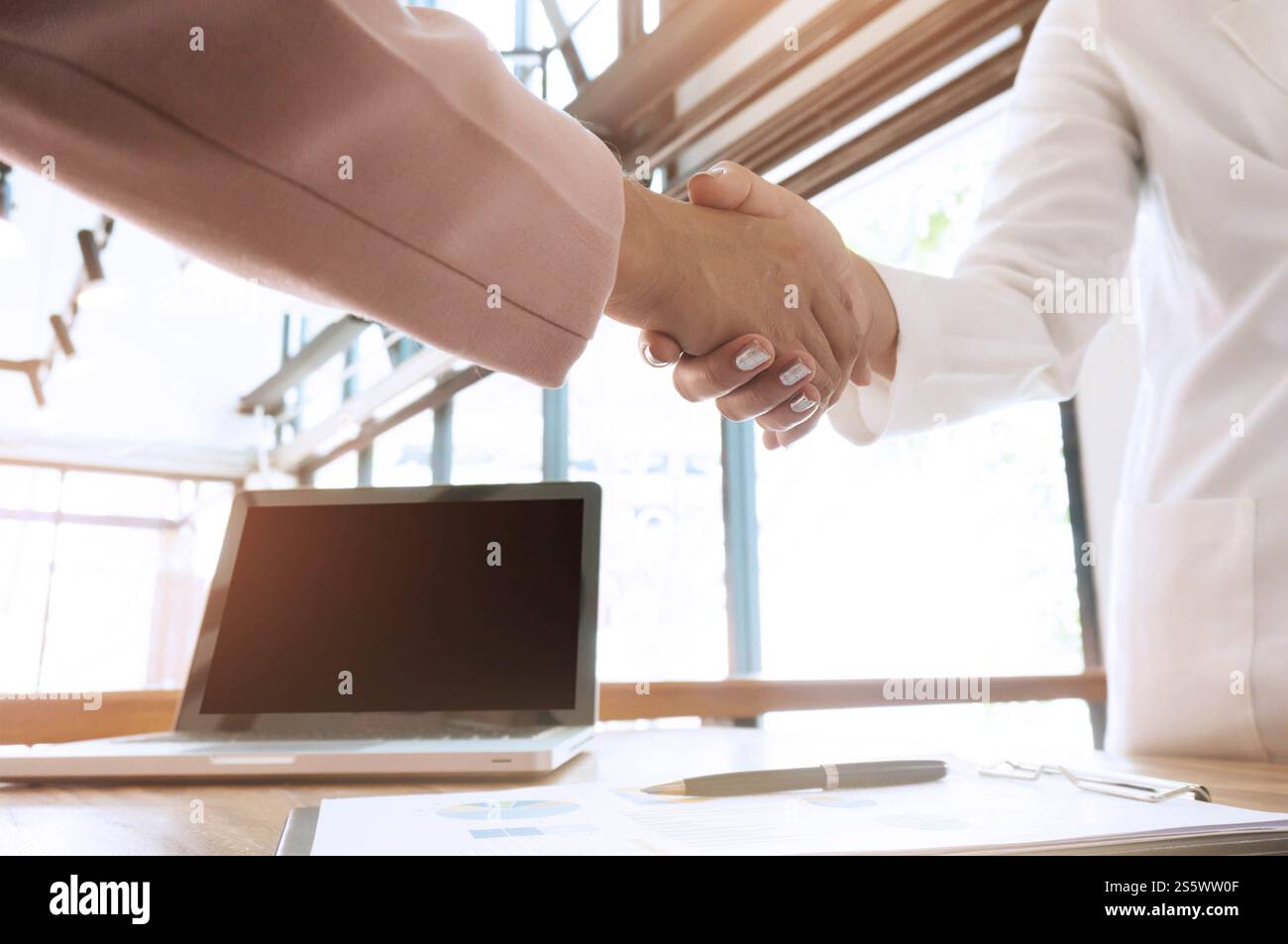 Business women shaking hands finishing up a meeting Business People ...