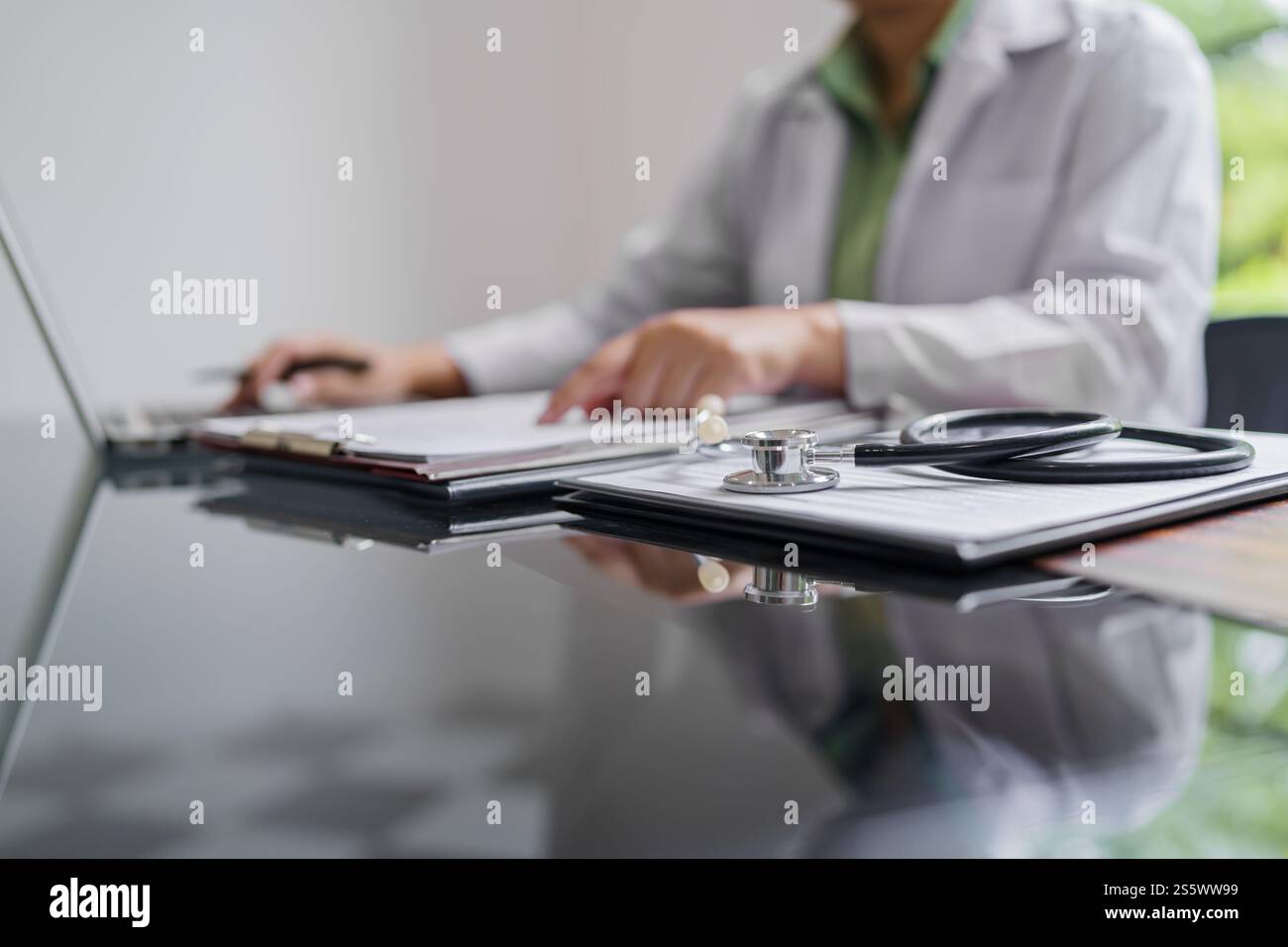 Professional medical doctor in white uniform gown coat interview ...