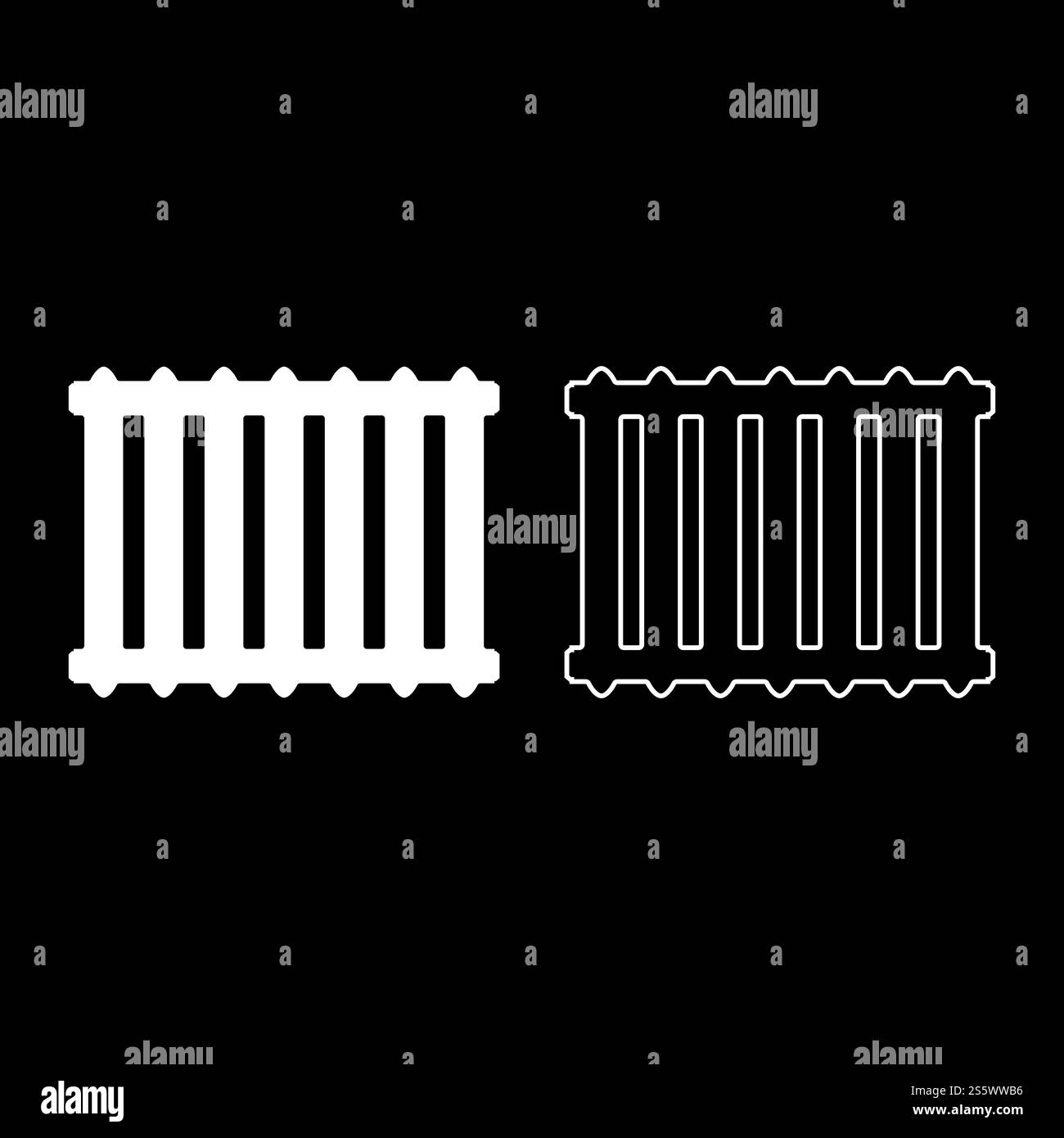 Cast iron battery Heating radiator icon outline set white color vector ...