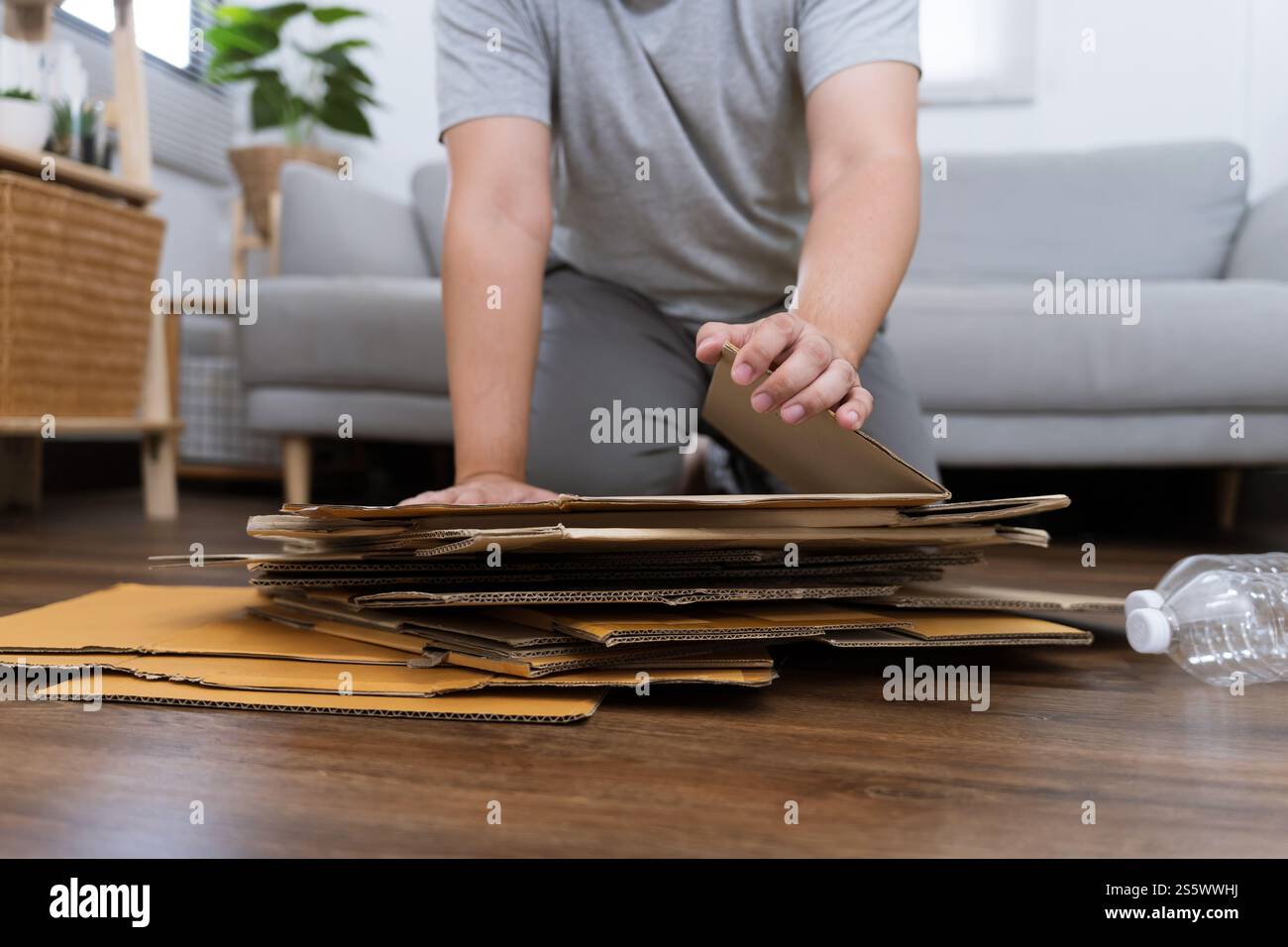 Home recycle eco zero waste concept Man using recycle paper box ...