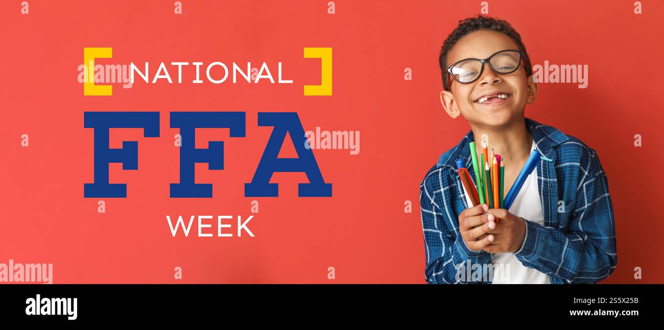 Banner for National FFA Week with African-American boy holding pencils ...