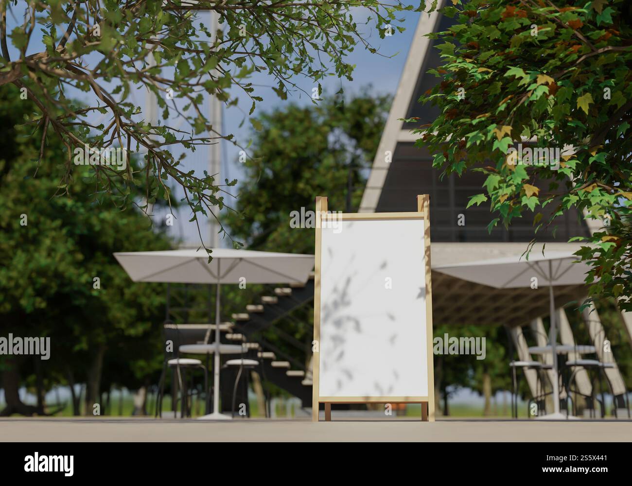 3D illustration mockup blank tent board, outdoors billboard at front of ...