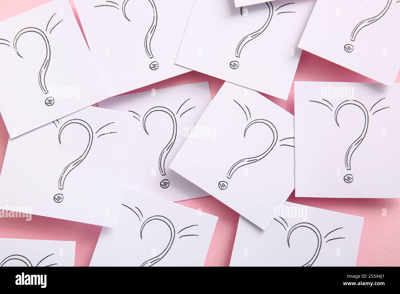 Many sticky notes with question marks on pink background Stock Photo ...