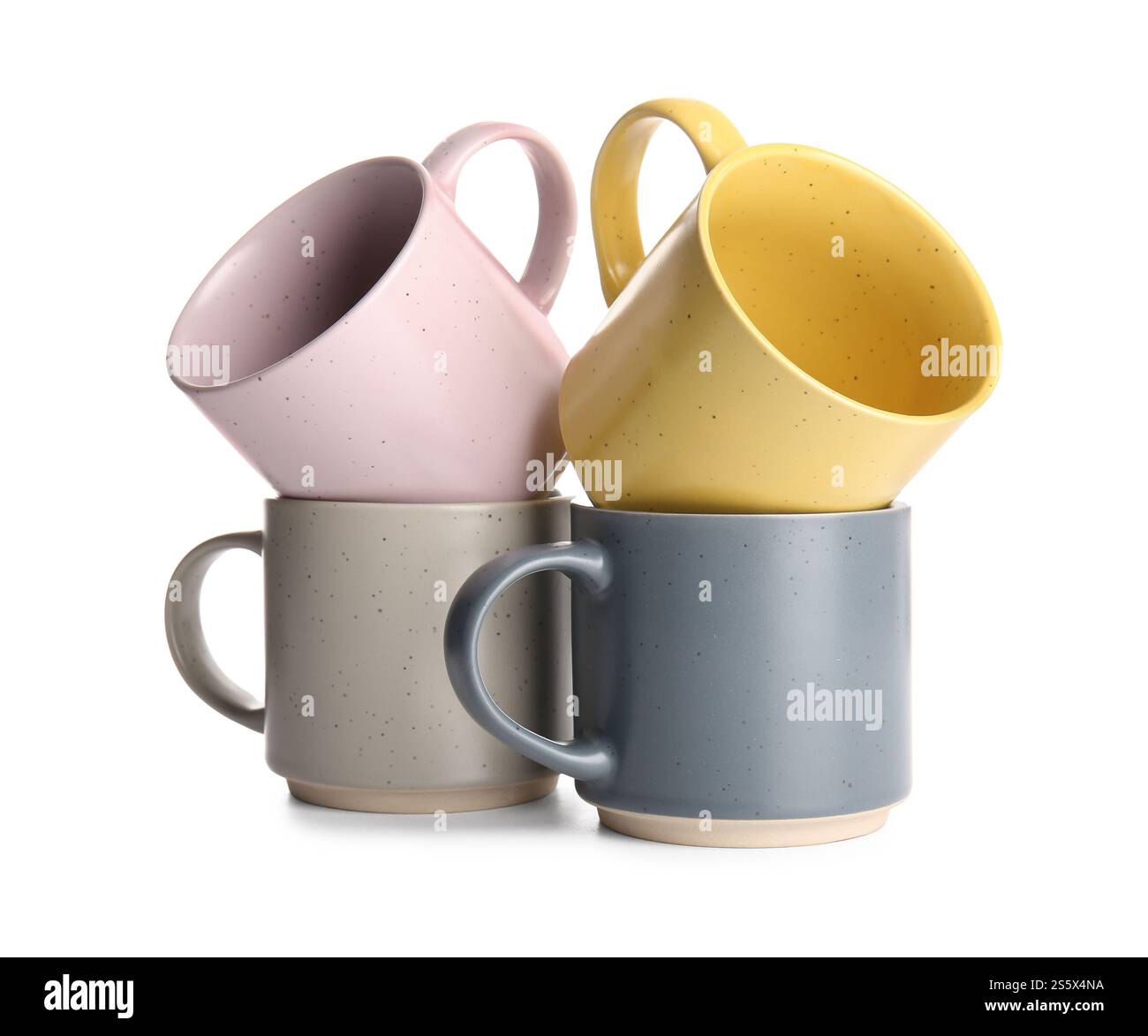 Set of different ceramic mugs isolated on white background Stock Photo ...