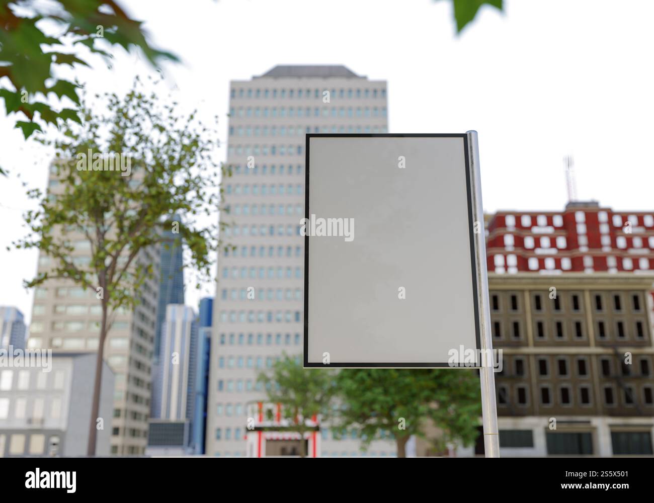 3D illustration mockup blank signboard on street, outdoors billboard in ...