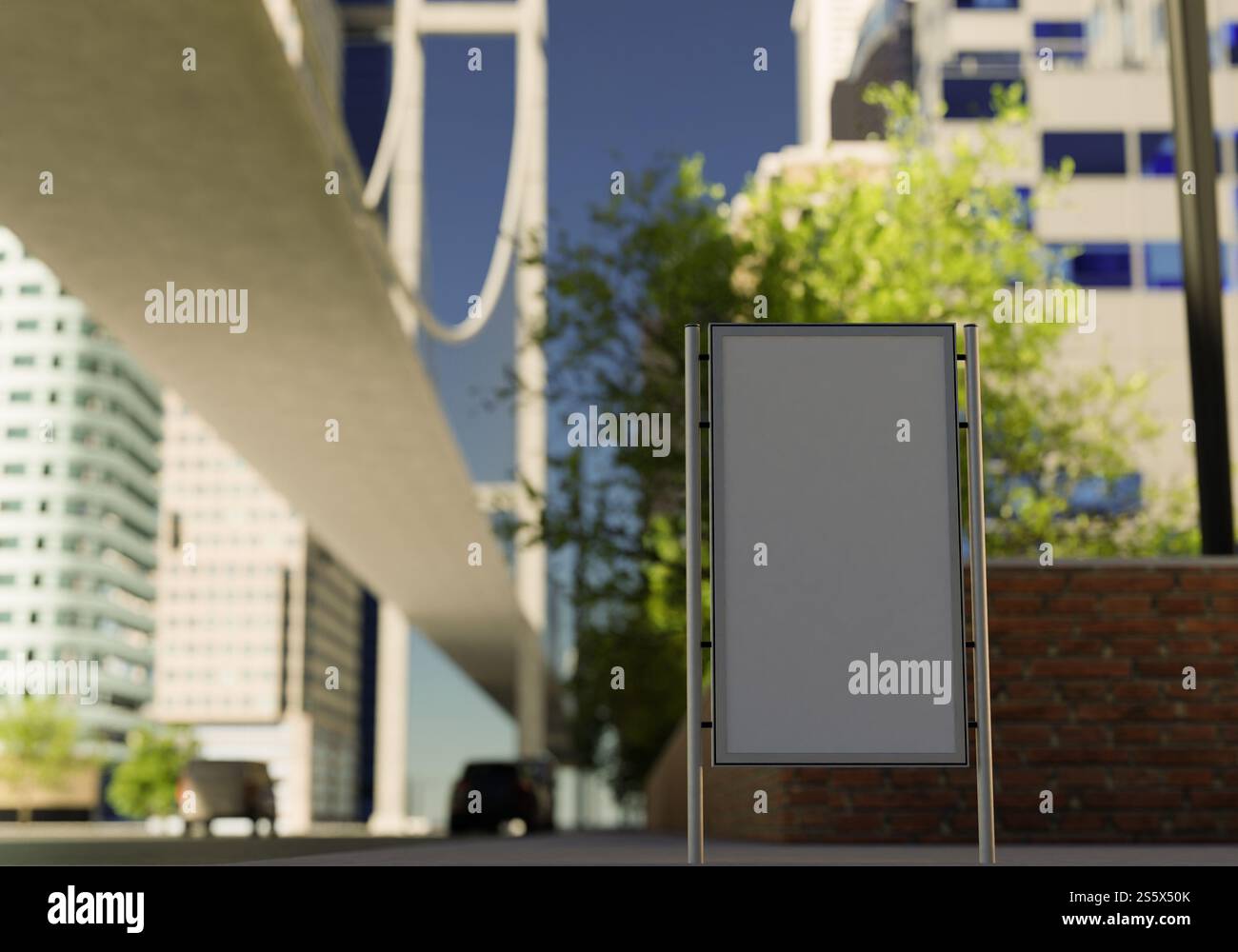 3D illustration mockup blank signboard on street, outdoors billboard in ...