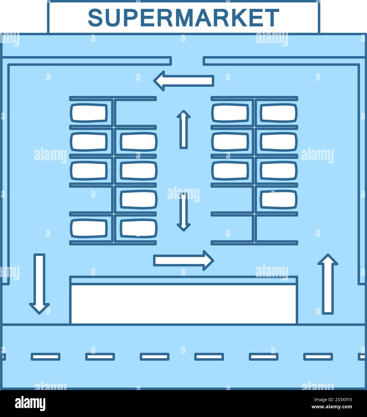 Supermarket Parking Square Icon. Thin Line With Blue Fill Design ...