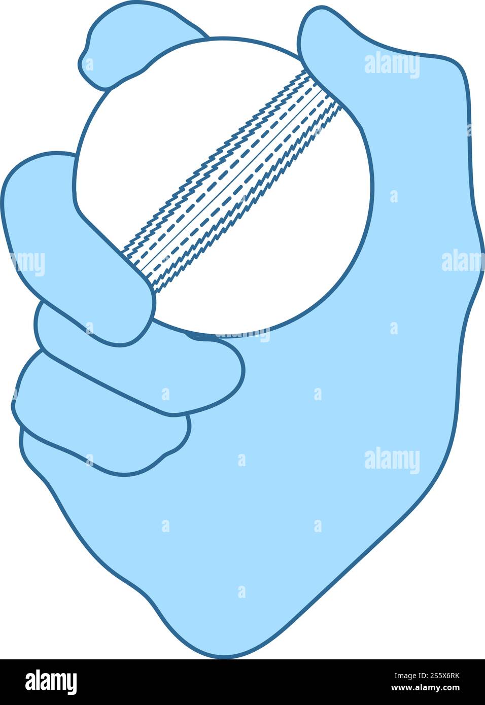 Hand Holding Cricket Ball Icon. Thin Line With Blue Fill Design. Vector ...