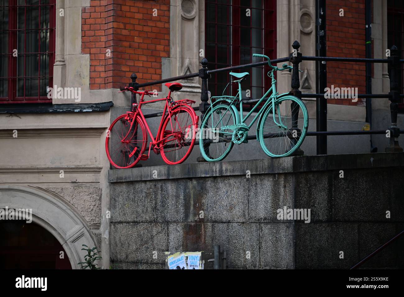 Stockholm, Uppland, Sweden. December 31 2024. Red and green bicycle art ...