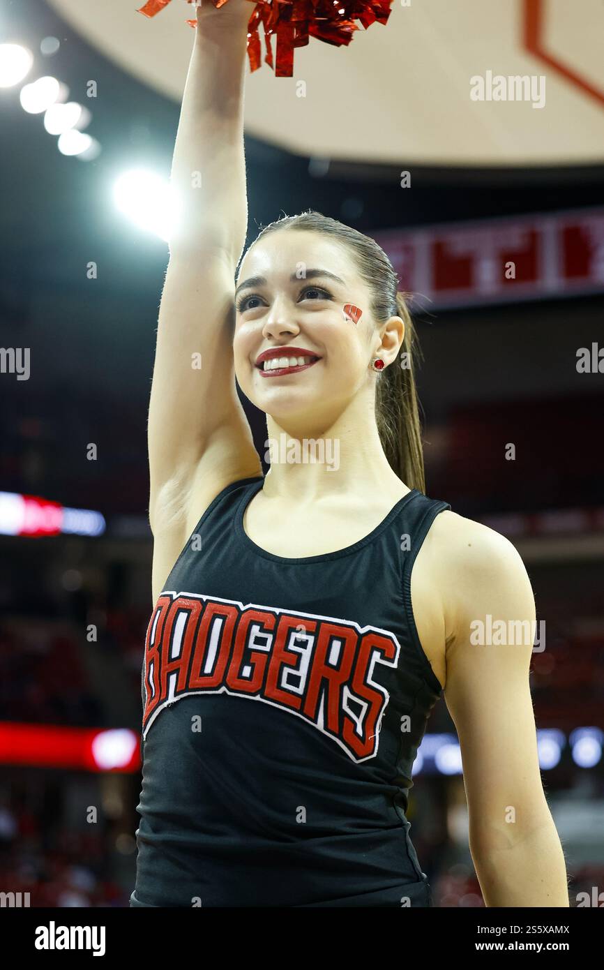 Madison, WI, USA. 14th Jan, 2025. Wisconsin Badgers dance teamer during ...