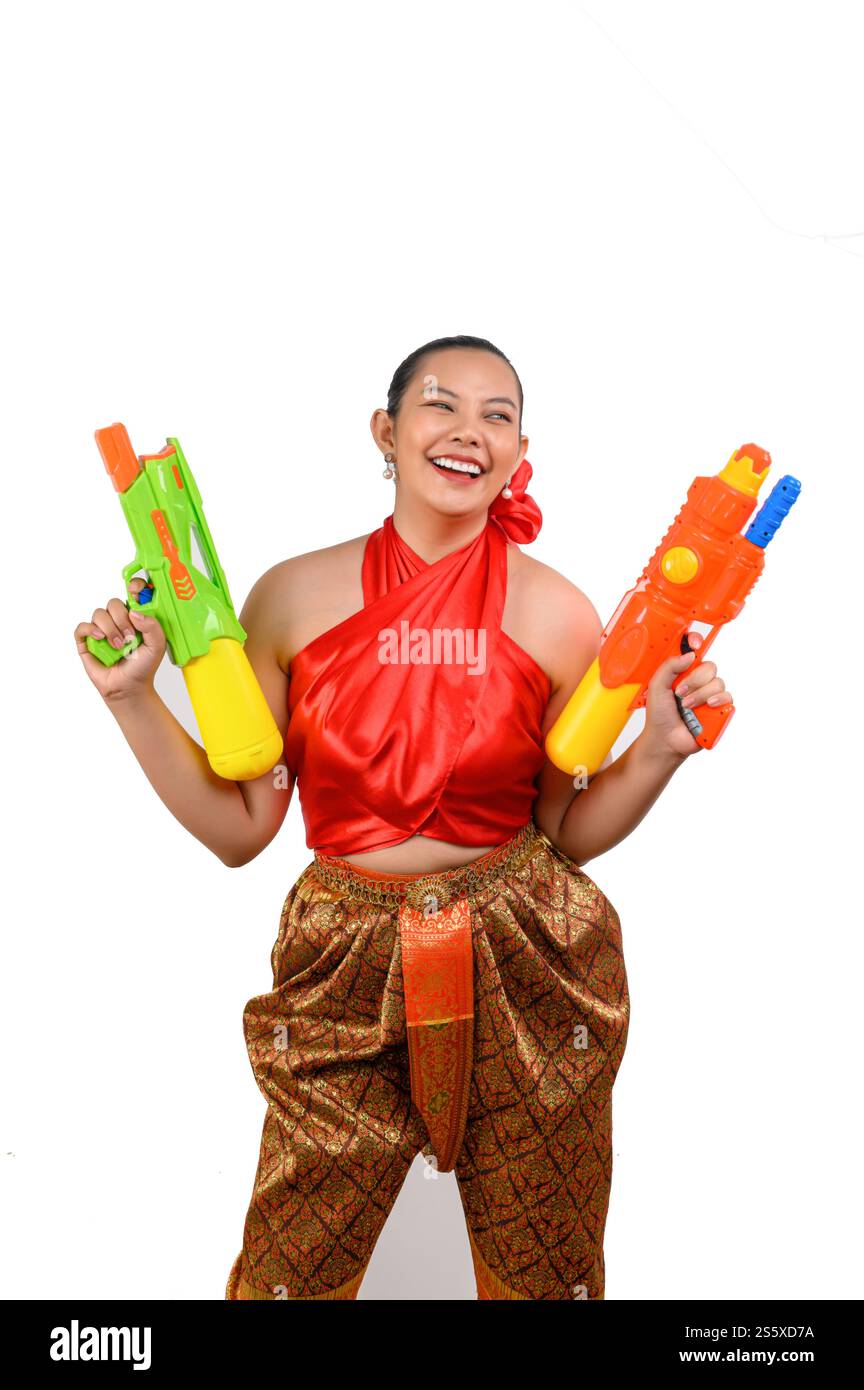 Portrait beautiful woman in Songkran festival with Thai Traditional ...