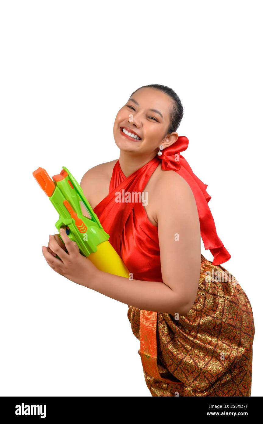 Portrait beautiful woman in Songkran festival with Thai Traditional ...
