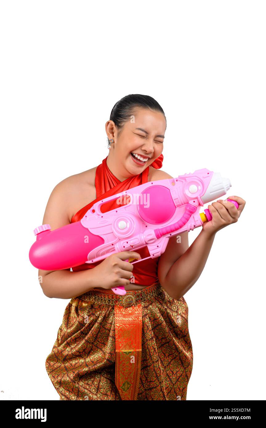 Portrait beautiful woman in Songkran festival with Thai Traditional ...